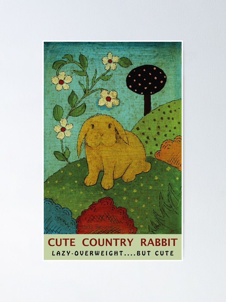 "folk art rabbit, naive art painting of bunny" Poster for Sale by ...