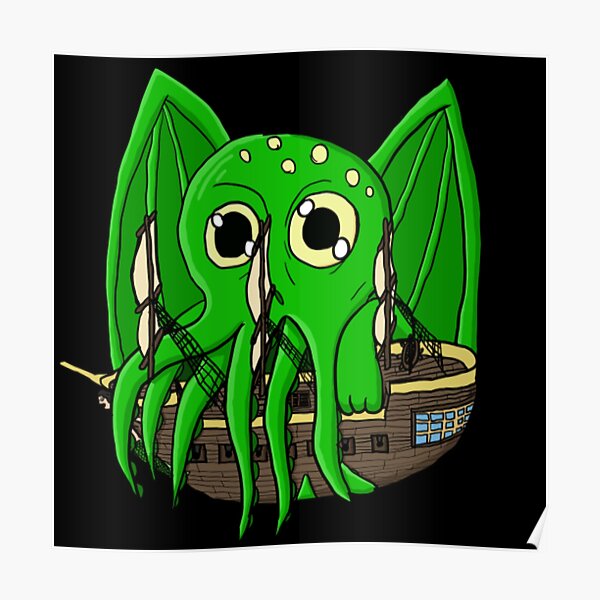 "Chibi Cthulhu & Ship" Poster for Sale by monsterbasket | Redbubble