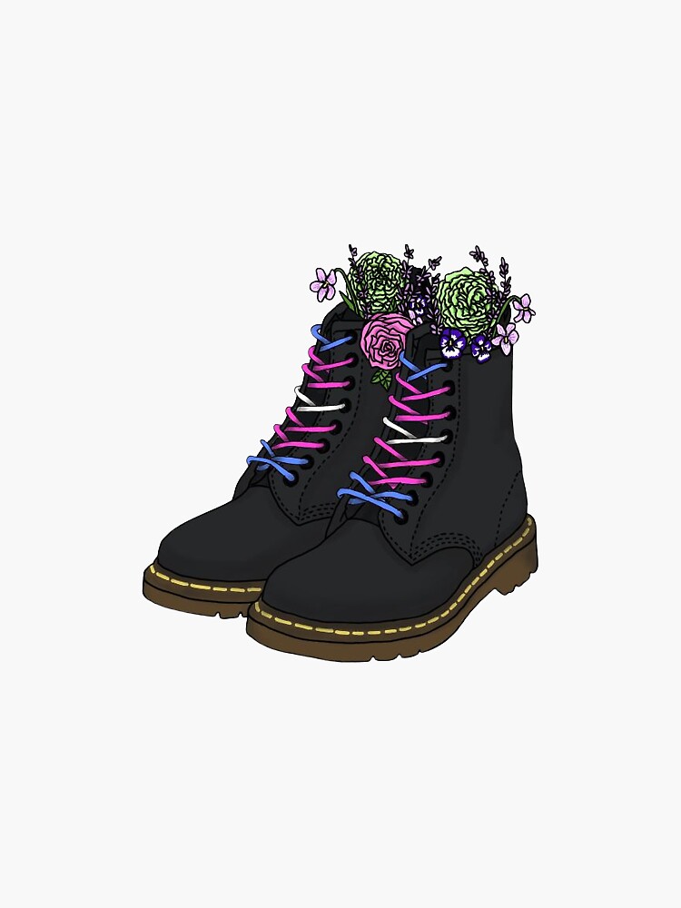 "trans laced Docs with flowers" Sticker for Sale by REDmoonDeco | Redbubble