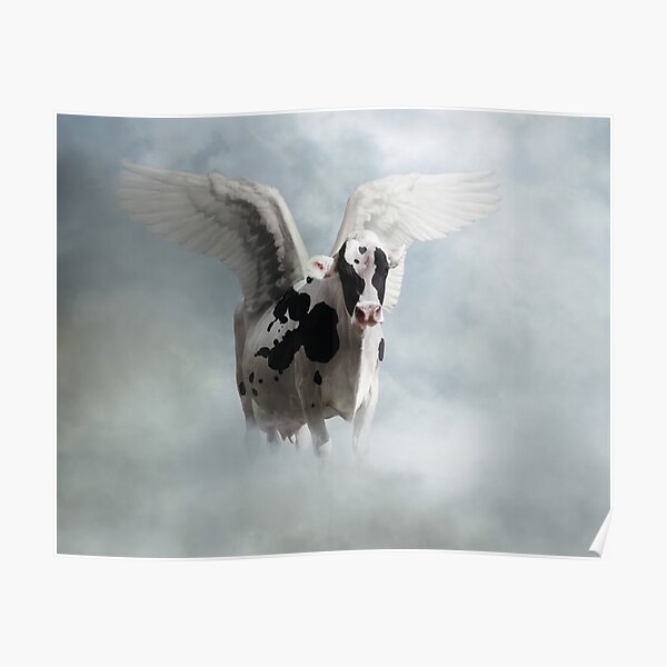 "'When Cows Fly' - Winged Pegasus Cow in the Clouds" Poster for Sale by ...