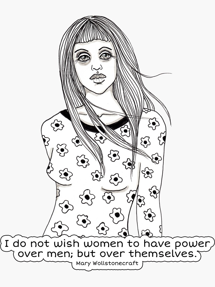 "Woman drawing illustration by denthe with feminism quote" Sticker for ...