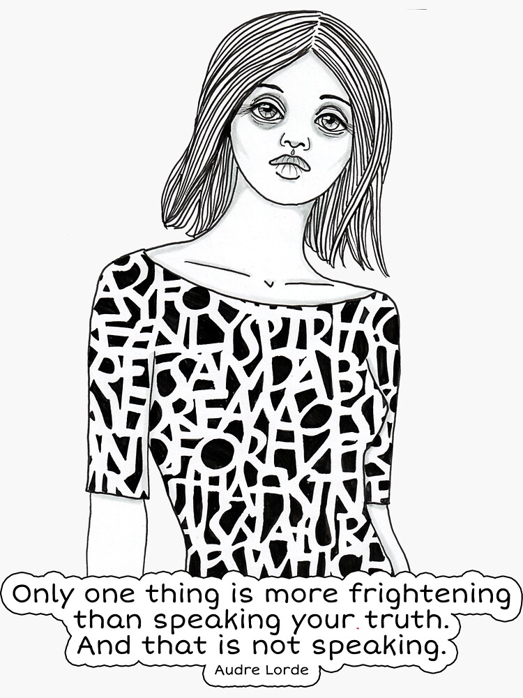 "Woman drawing illustration by denthe with quote "speaking your truth ...
