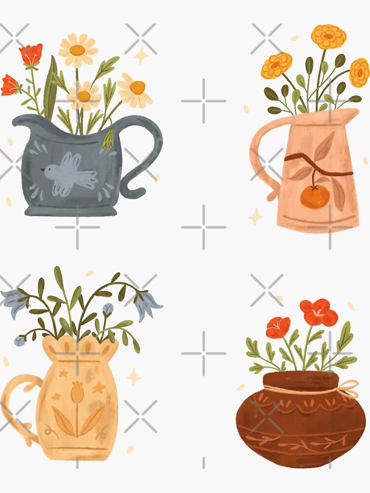 "Fancy Flower Vases" Sticker for Sale by ohjessmarie | Redbubble