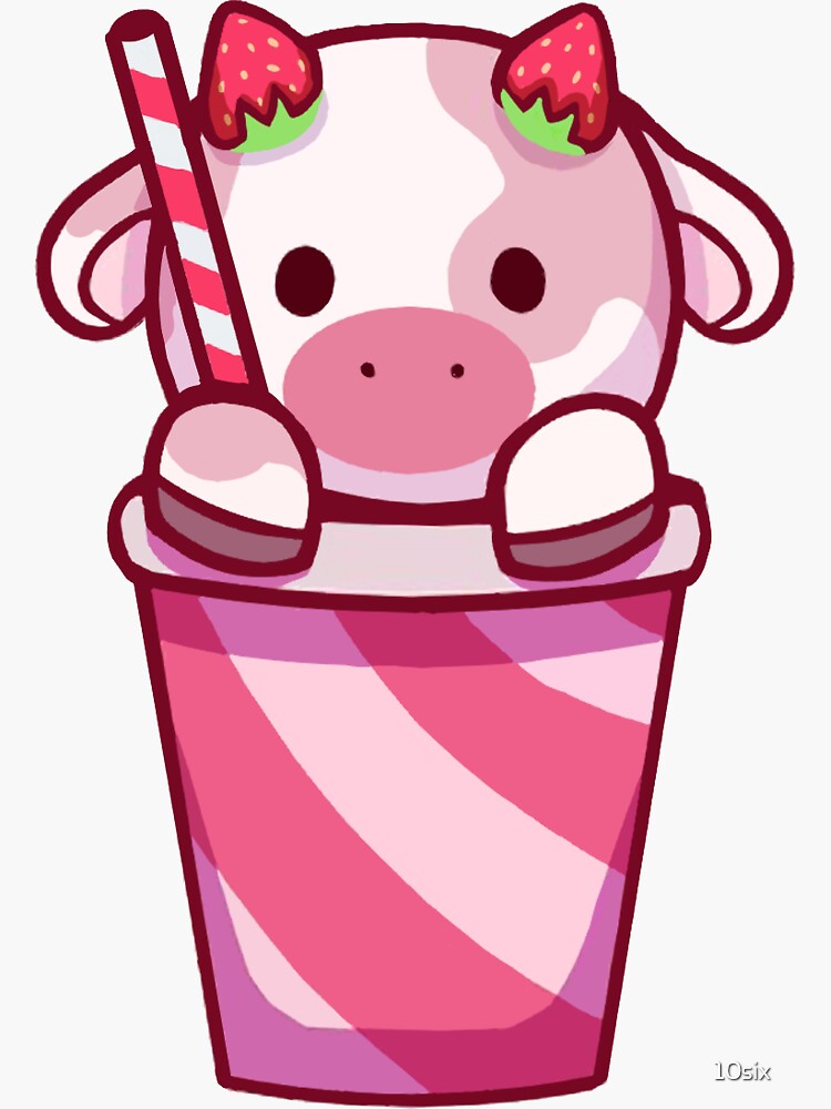 "Cute Strawberry Milkshake Cow Sticker" Sticker for Sale by 10six ...
