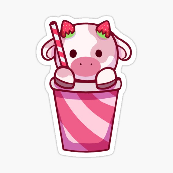 "Cute Strawberry Milkshake Cow Sticker" Sticker for Sale by 10six ...