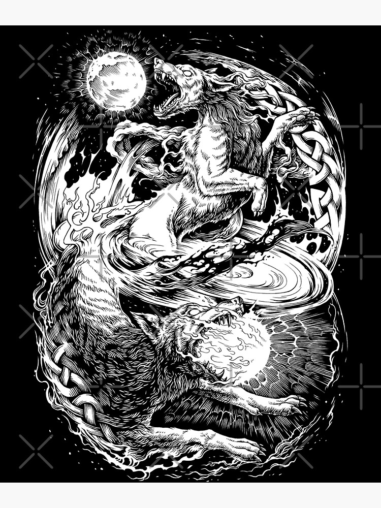 "Viking Wolf Norse Mythology Hati Skoll Ragnarok Wolves" Poster for ...