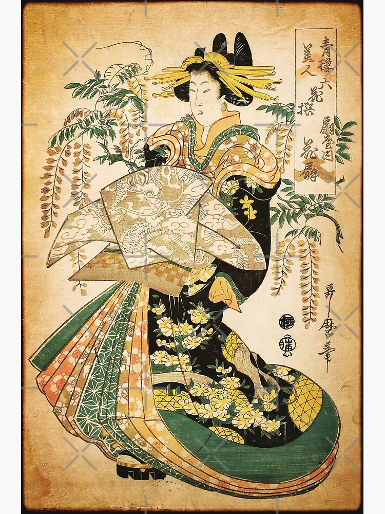 A Courtesan with Wisteria on the Background by Utamaro Premium Matte ...