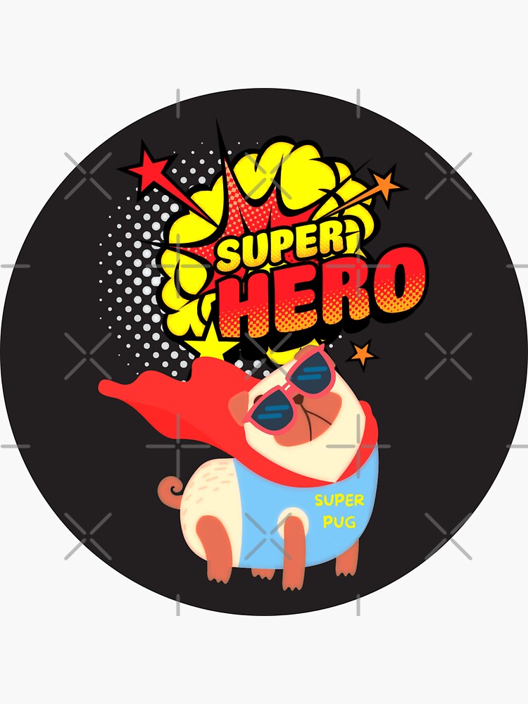 "Super Hero Pug - Cool" Sticker for Sale by PawsyBarks | Redbubble