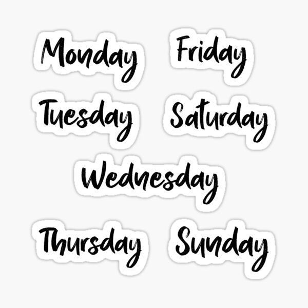 "lettering monday to sunday labels design " Sticker for Sale by ...