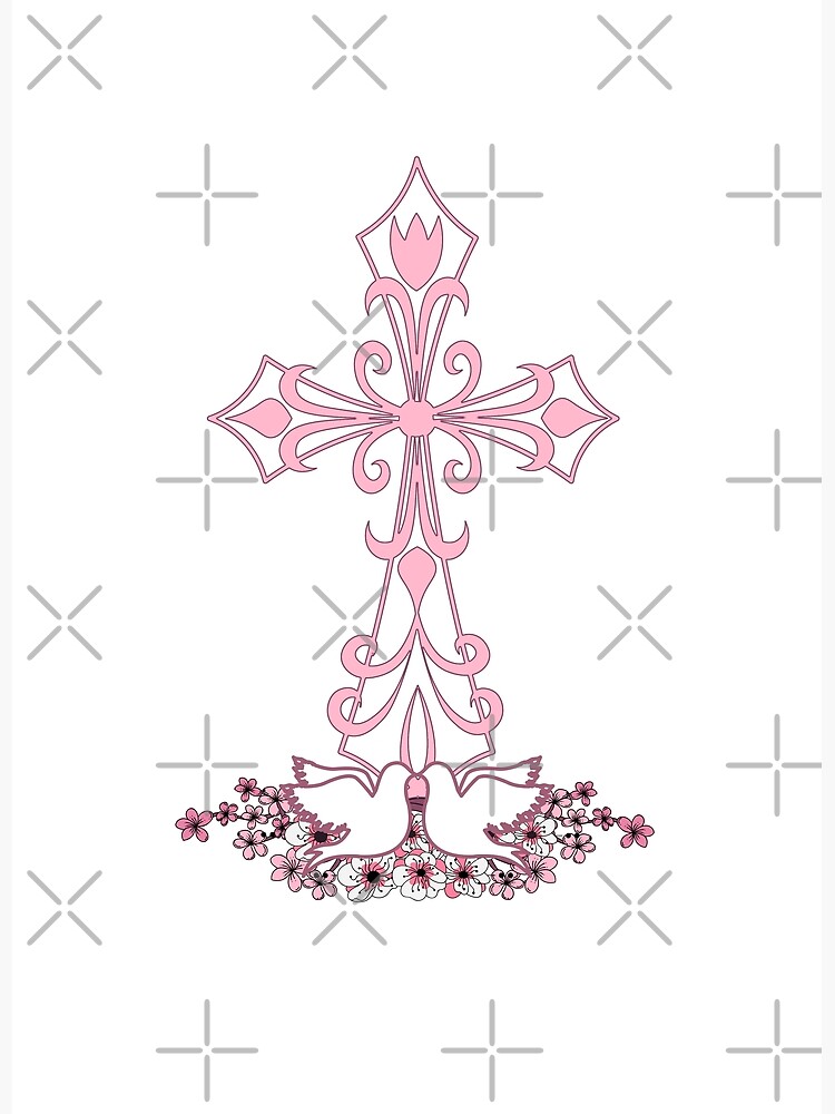 "Pink Cross design with flowers and doves" Poster for Sale by mbuz90 ...