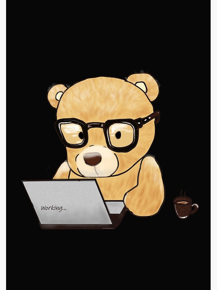 "Teddy bear with glasses working at the computer" Poster for Sale by ...