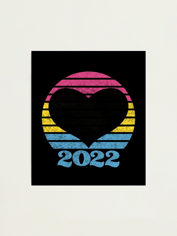 "2022 Pan Pride Flag Inspired Retro Sunset with heart silhouette ...