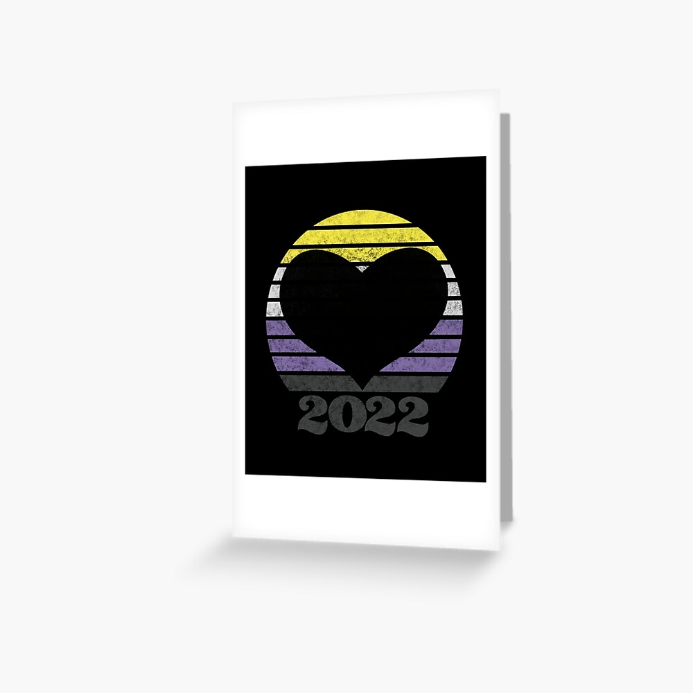 "2022 Non-Binary Pride Flag Inspired Retro Sunset with heart silhouette ...