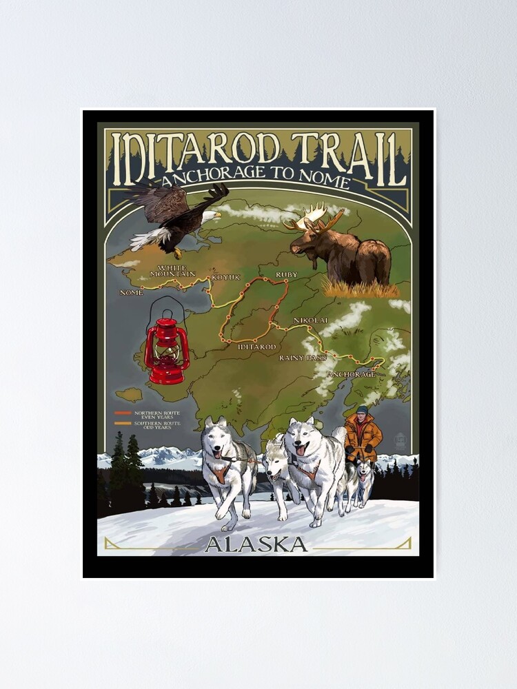 " IDITAROD TRAIL Vintage wild Alaska promote poster 31" Poster by ...
