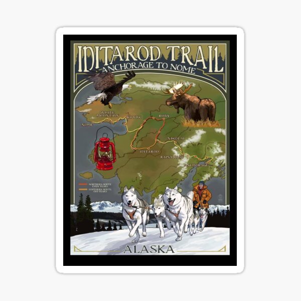 " IDITAROD TRAIL Vintage wild Alaska promote poster 31" Sticker for ...