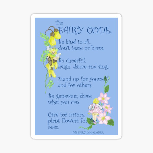 " The Fairy code of good conduct." Sticker for Sale by Faerieglen ...