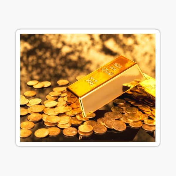 "Gold ingot with heap of gold" Sticker for Sale by Batartiste | Redbubble