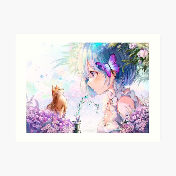 "Cute Rem Waifu Kawaii Cat (Re Zero Anime RZ Girl)" Art Print for Sale ...