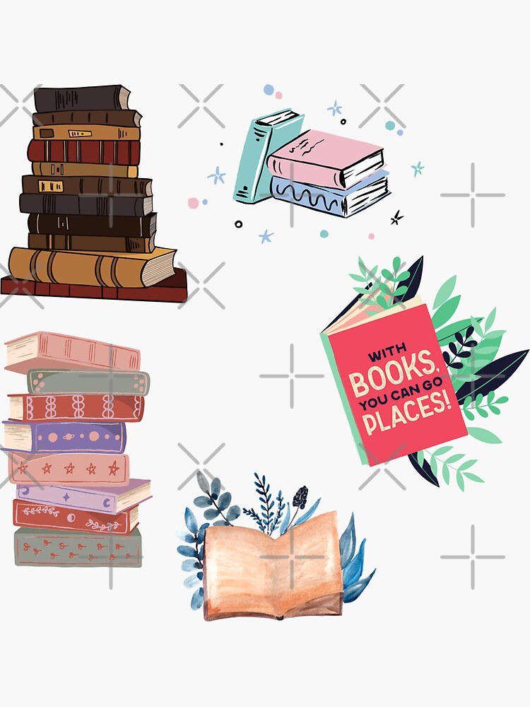 "Books - set of 5" Sticker for Sale by Caringinger24 | Redbubble