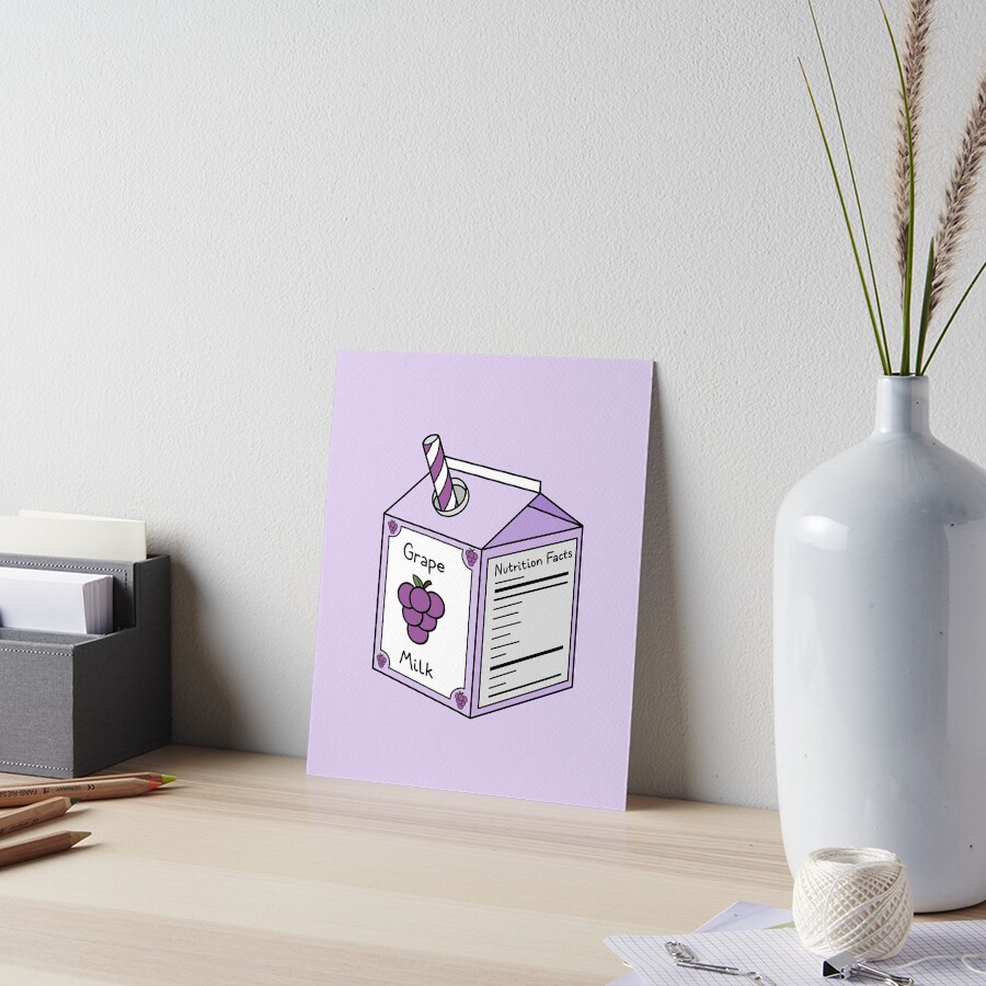"Cute and Kawaii Purple Grape Milk Carton with Straw" Art Board Print ...