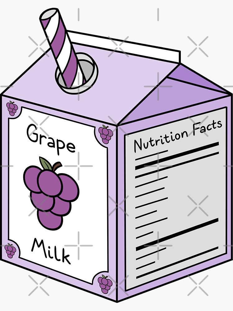 "Cute and Kawaii Purple Grape Milk Carton with Straw" Sticker for Sale ...