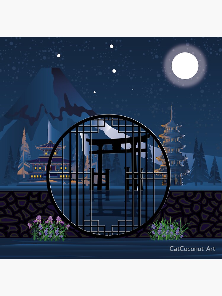 "Moon gate in moonlight" Sticker for Sale by CatCoconut-Art | Redbubble