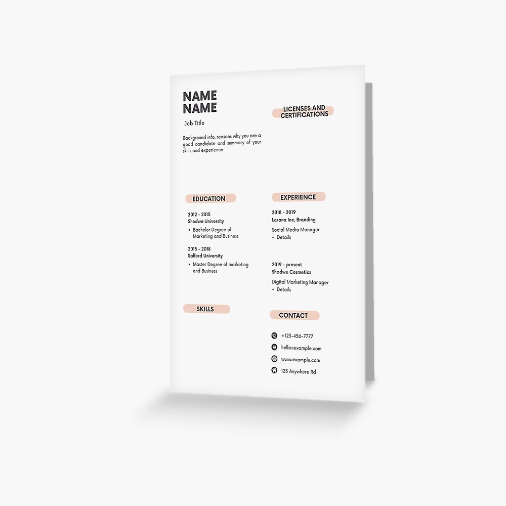 "Successful Sleek, Modern Resume Template" Greeting Card for Sale by ...