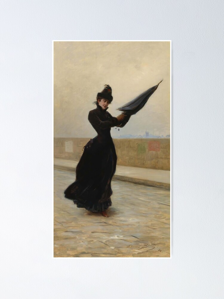 " A windy day woman with umbrella Edouard Bisson (French, 1856–1939 ...