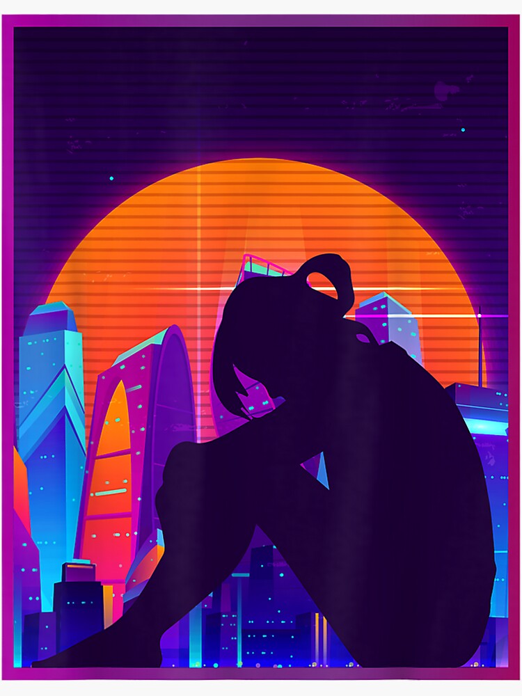 Pegatina «Sad Anime Girl Japonés Synthwave Vaporwave Anime Otaku» de ...