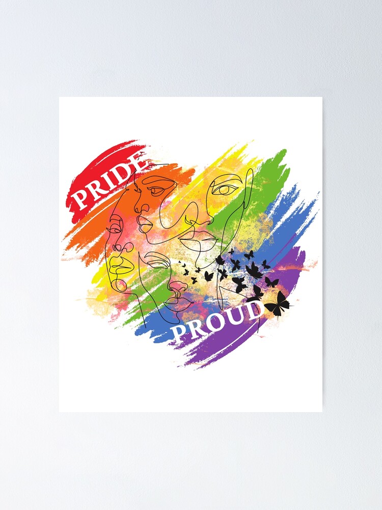 "Pride Proud, Rainbow Heart, Abstract Face Line, LGBTQ, LGBT" Poster ...