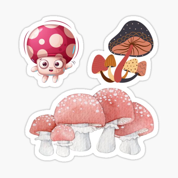 "Mushrooms - set of 3" Sticker for Sale by Caringinger24 | Redbubble