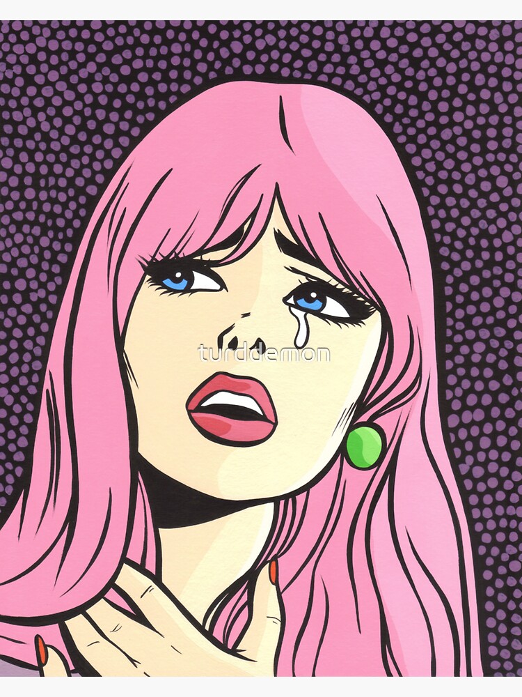 Pink Pop Art Crying Comic Girl Sticker For Sale By Turddemon Redbubble