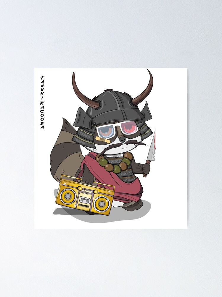 "Tanuki Racooza Samurai" Poster for Sale by Onkeltrojan | Redbubble