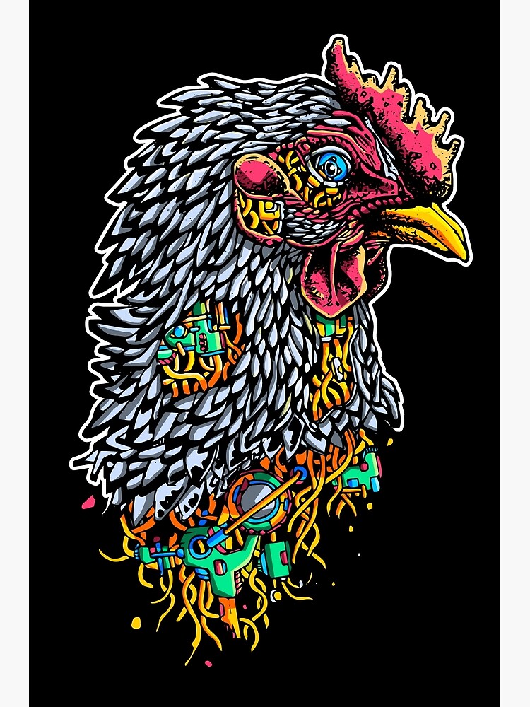 "Cyborg Chicken Head" Poster for Sale by BertoMedia | Redbubble