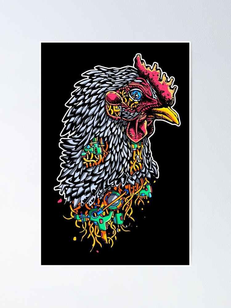 "Cyborg Chicken Head" Poster for Sale by BertoMedia | Redbubble
