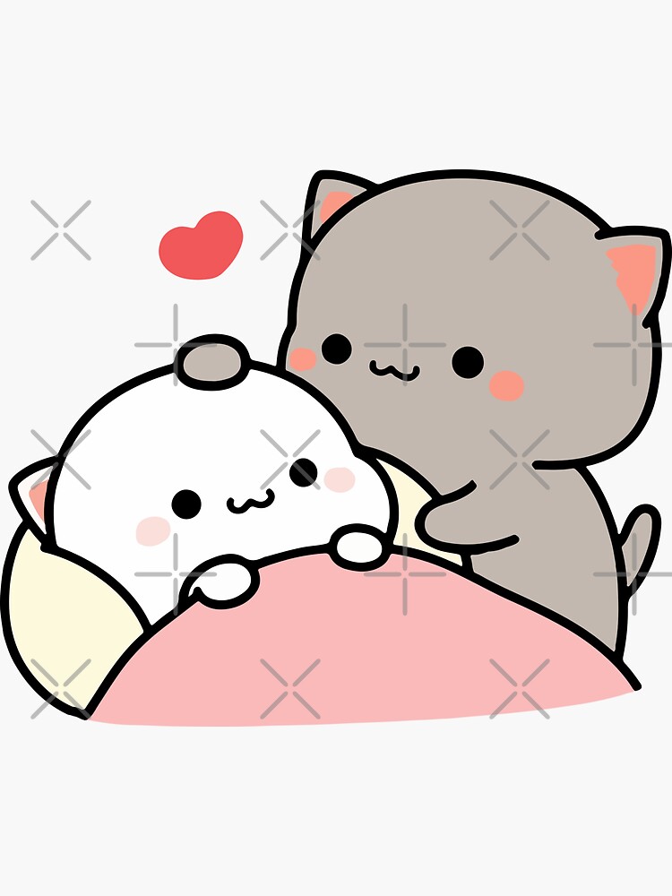 "Cat peach and goma | Sleeping" Sticker by Mochi-Animals | Redbubble