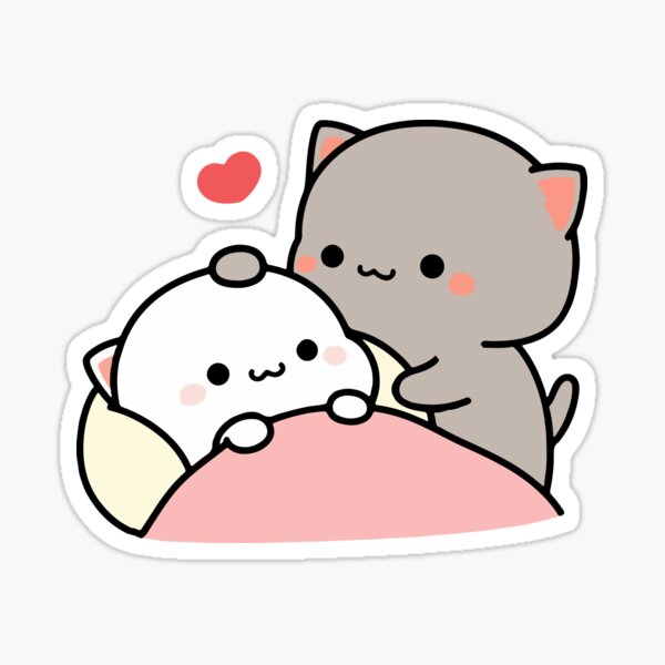 "Cat peach and goma | Sleeping" Sticker by Mochi-Animals | Redbubble