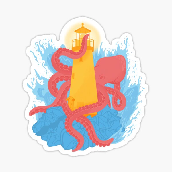 "kraken and lighthouse " Sticker for Sale by justannartist | Redbubble