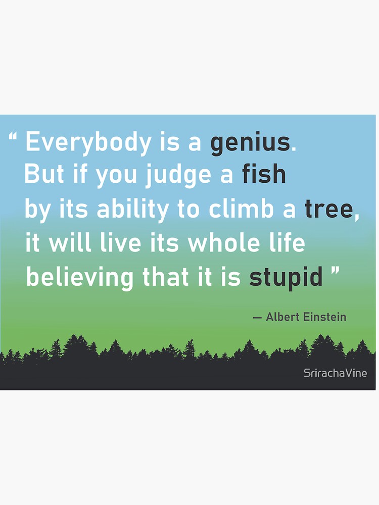 ""Everybody is a genius" Einstein quote - Blue" Sticker for Sale by ...