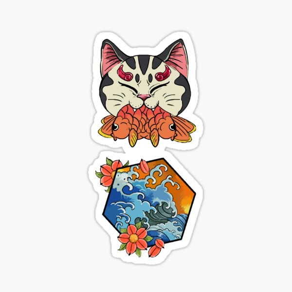 "Japan style cat wave T-Shirt" Sticker for Sale by flothjocoyp | Redbubble