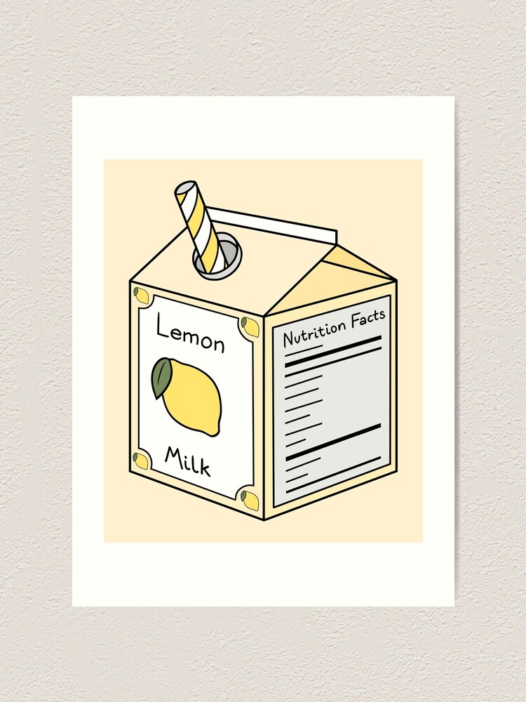 "Cute and Kawaii Yellow Lemon Milk Carton with Straw" Art Print for ...