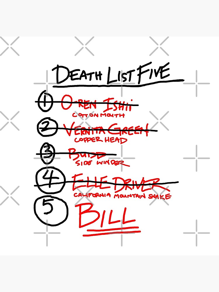 "Kill Bill Death List Five" Poster for Sale by ThatBenGuy23 | Redbubble