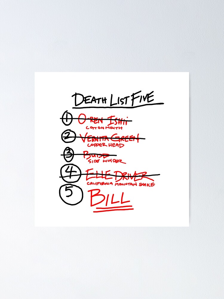 "Kill Bill Death List Five" Poster for Sale by ThatBenGuy23 | Redbubble