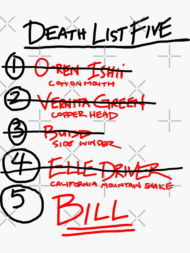 "Kill Bill Death List Five" Sticker for Sale by ThatBenGuy23 | Redbubble
