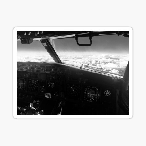 "Boeing 737 Cockpit - Black and White" Sticker for Sale by ...