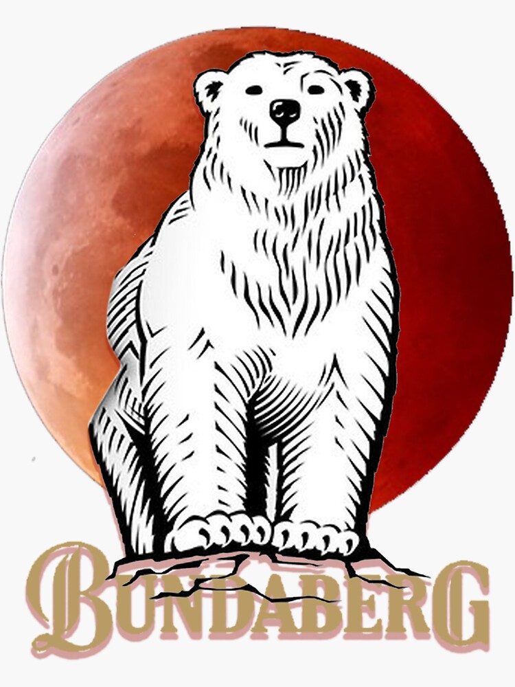 "Bundaberg Rum White Bear Red Big Moon " Sticker by imaskurun | Redbubble