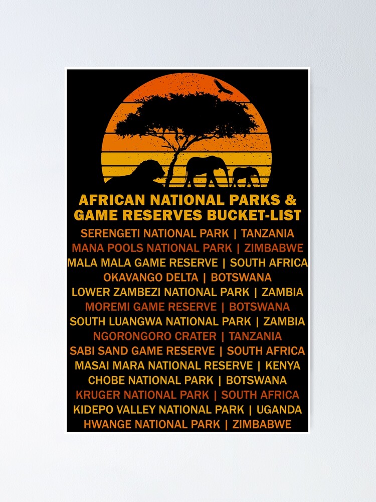 "African Safari Bucket List Sunset Lion Elephant Serengeti" Poster for ...