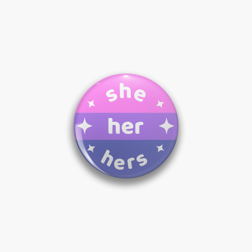 "She/Her/Hers Sparkly Pronoun Bisexual Pride" Pin for Sale by olivks ...