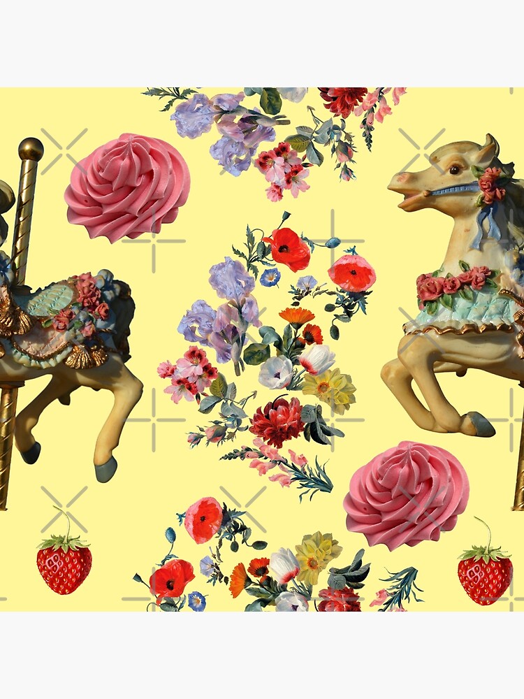"Rococo carousel pattern yellow background" Poster for Sale by bokushin ...