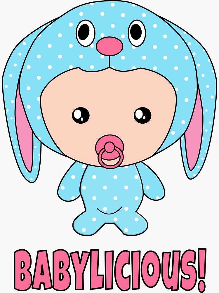 "Babylicious Kawaii Baby in Blue Polka Dot Bunny Pajamas" Sticker for ...